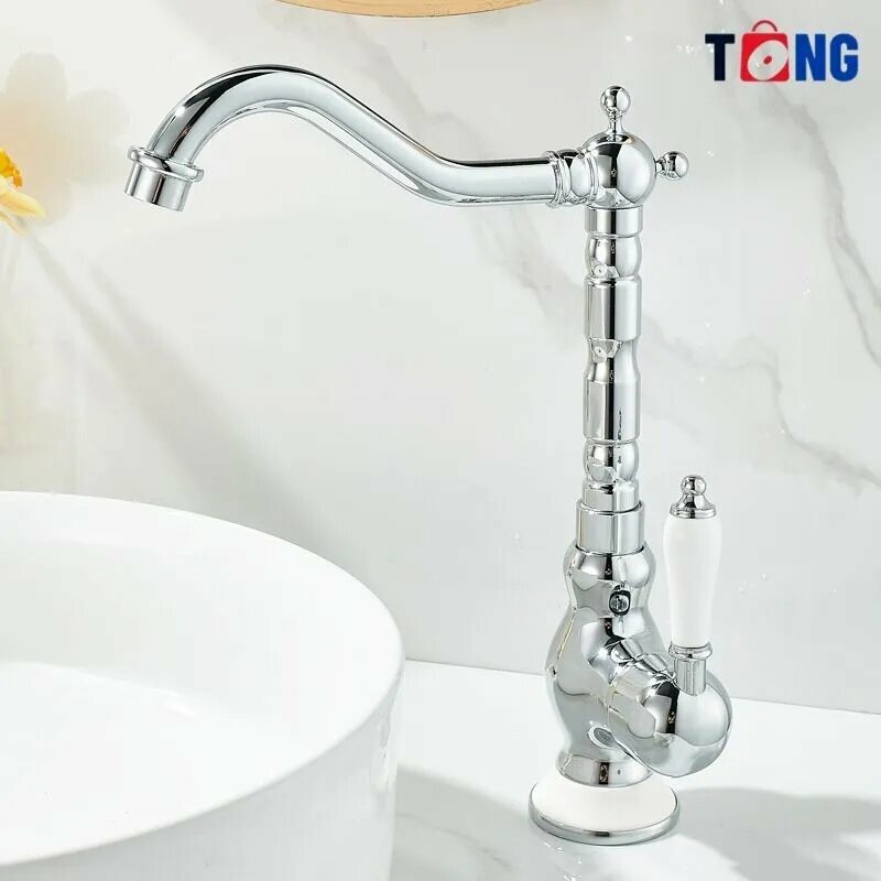 Французский ретро-смеситель для раковины, смеситель для ванной комнаты, для горячей и холодной воды, расширенная версия, Керамическая ручка и основание, латунь