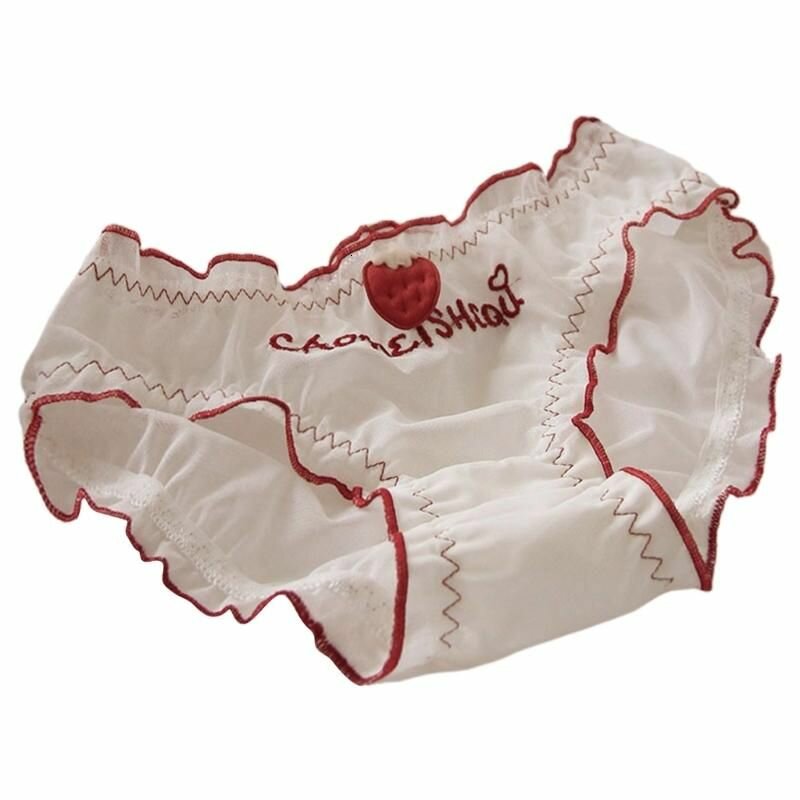 Женские трусики с рюшами и клубничным принтом, Белые буквы - XL