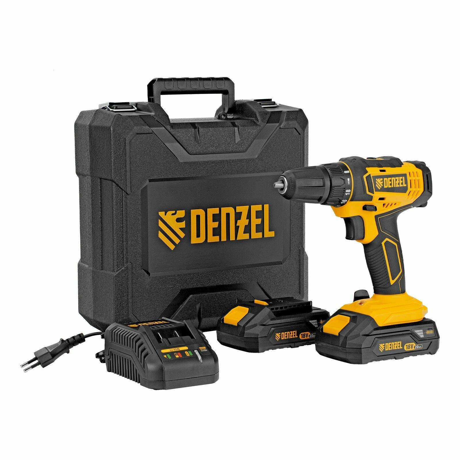 Дрель-шуруповерт DENZEL аккумуляторная CDL-18-02BM, Li-Ion, 18 В, с аккумуляторами (26116)