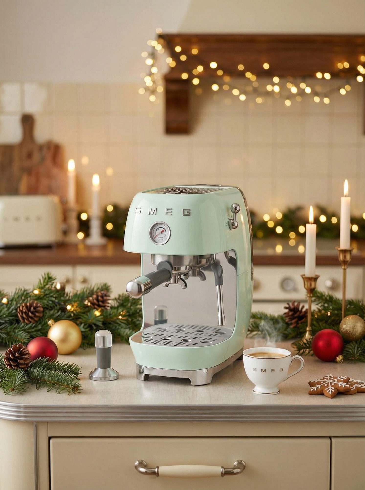 Рожковая эспрессо кофемашина Smeg ECF03PGEU, пастельный зеленый