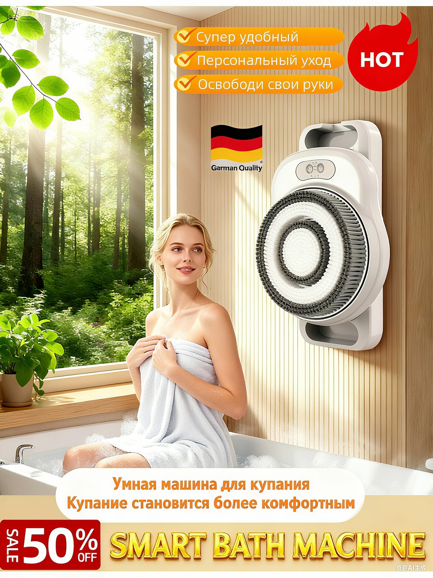 Автоматическая мочалка для душа - Электрическая щетка для очищения кожи с массажером