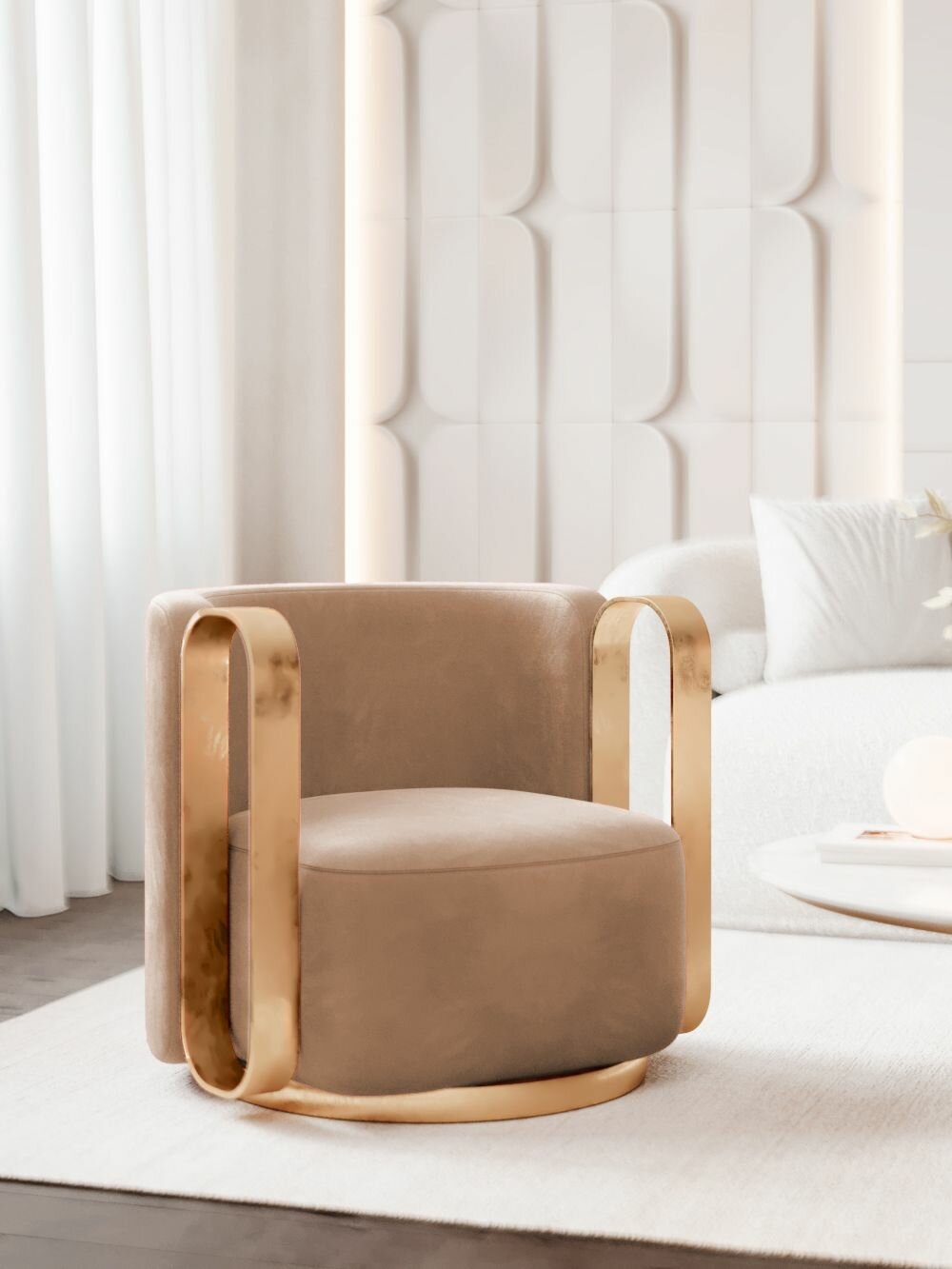 Дизайнерское кресло крутящееся с золотым основанием, ORIENTALE