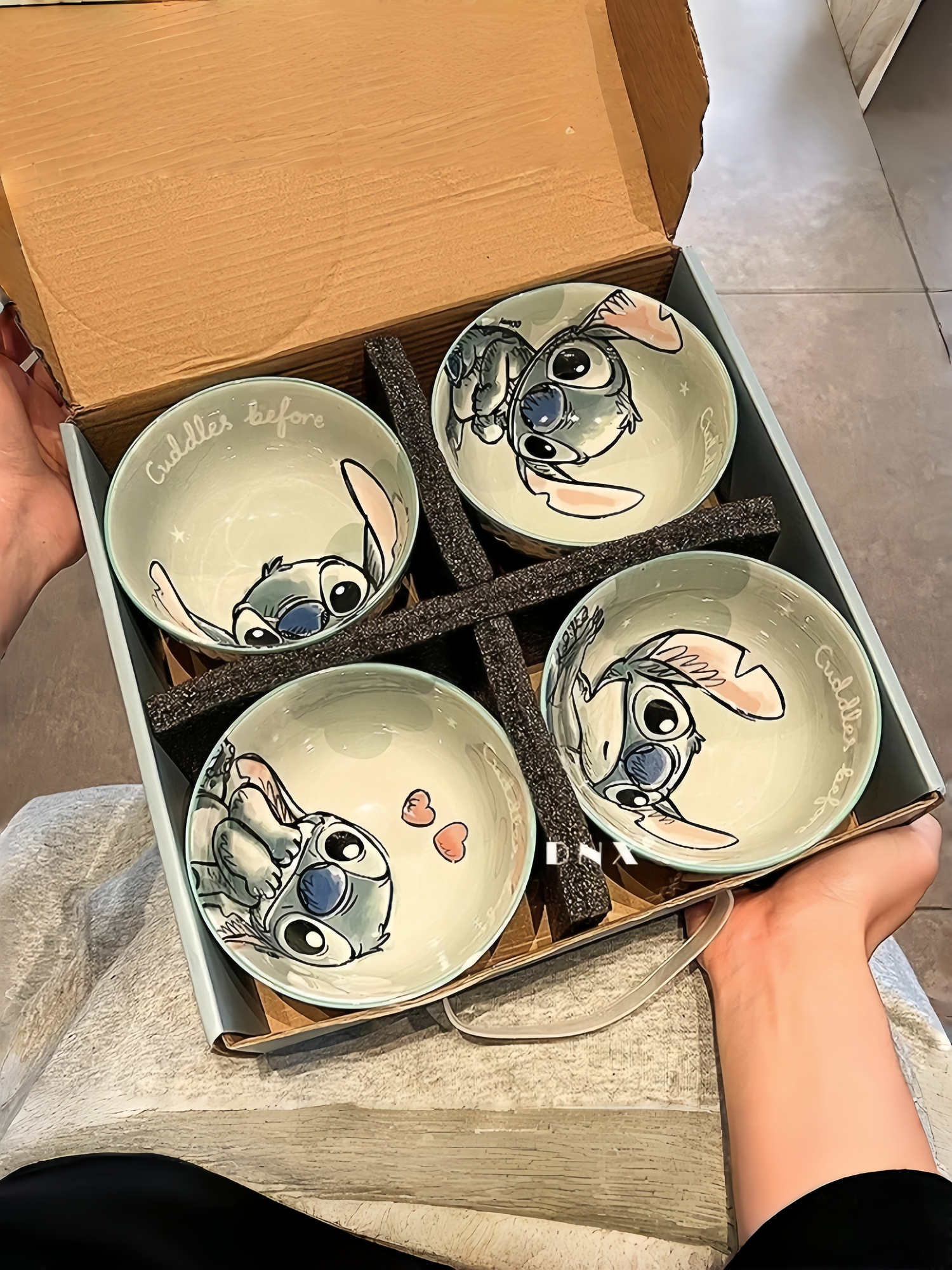 Набор тарелок MINISO "Лило и Стич", фарфор, термостойкие, 11,7x11,7 см, 4 шт.