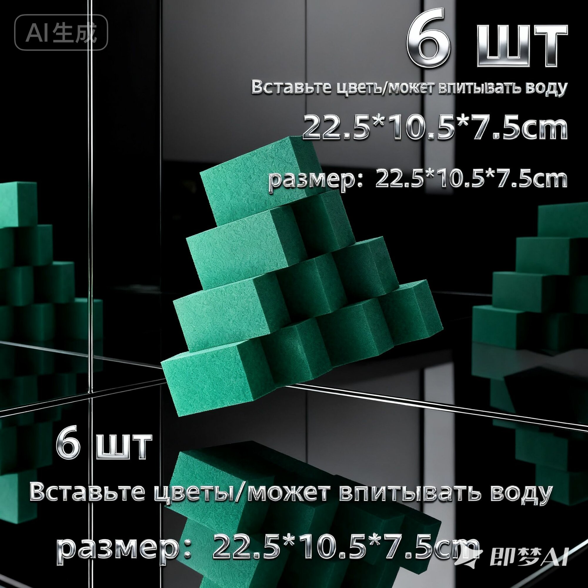 Флористическая губка кирпич для букетов и композиций, 22.5х10.5х7.5 см, плотная оазис губка для живых цветов, свадебных декоров и домашнего флориста, универсальная база для флористических работ