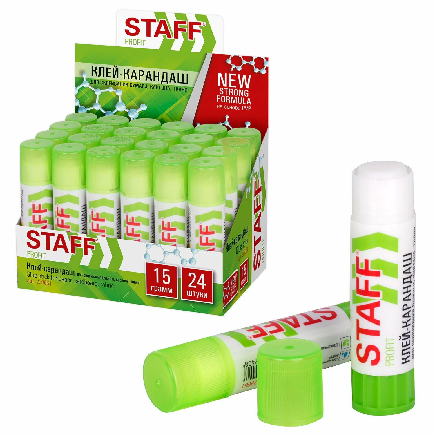 Клей-карандаш усиленный STAFF Profit, 15 г, PVP-основа, 228661, 4шт.