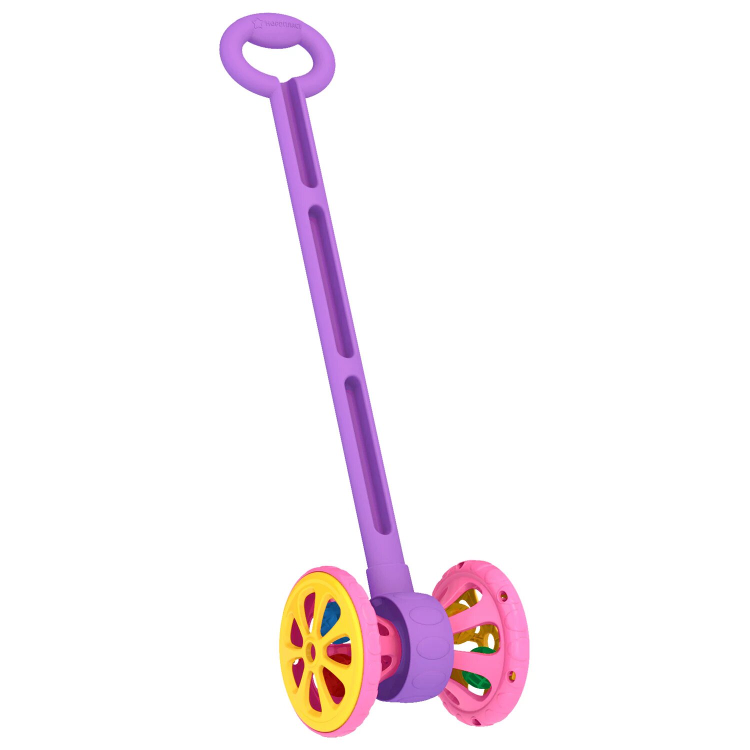 Каталка на палочке "Весёлые колёсики" с шариками, 151255 см, цвет фиолетово-розовый, нордпласт, 2шт.