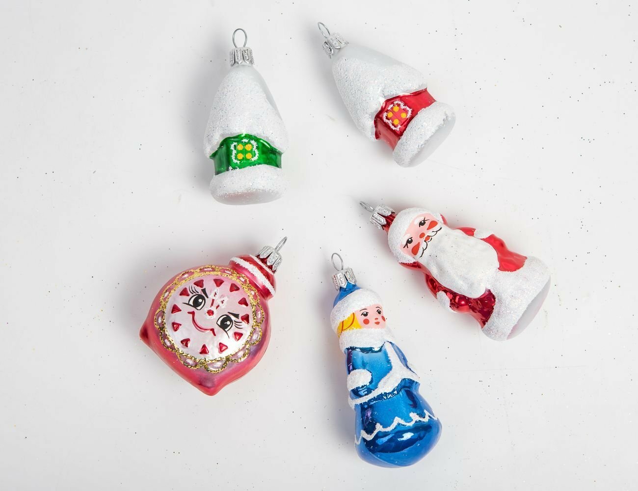Набор елочных игрушек Сказочный, стекло, ручная роспись, 6-8 см, Елочка