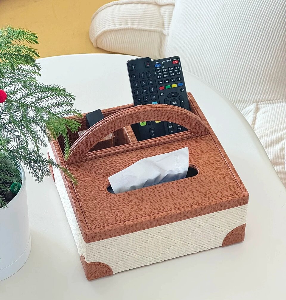 Легкая роскошная классическая жаккардовая кожаная многофункциональная коробка для салфеток для гостиной, обеденного