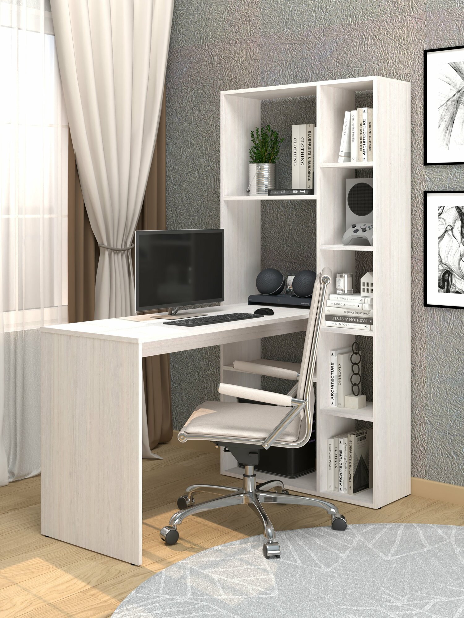 Есэндвич Лаворо 13 Письменный стол со стеллажом 130х170х80 см (Анкор белый)