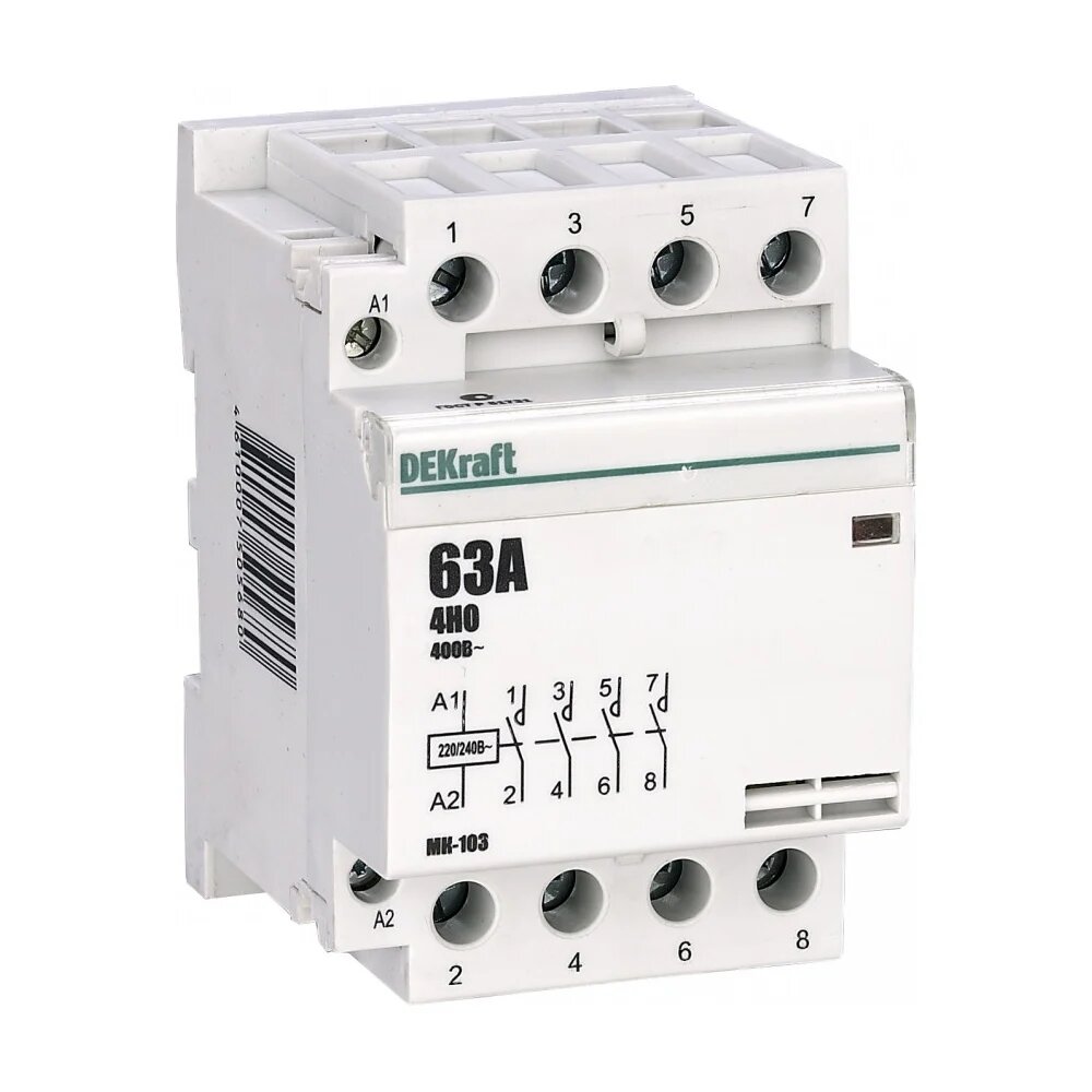 Контактор модульный DEKraft МК-103 4НО, 63 А, 230 В 18088DEK, дистанционного управления небольшими