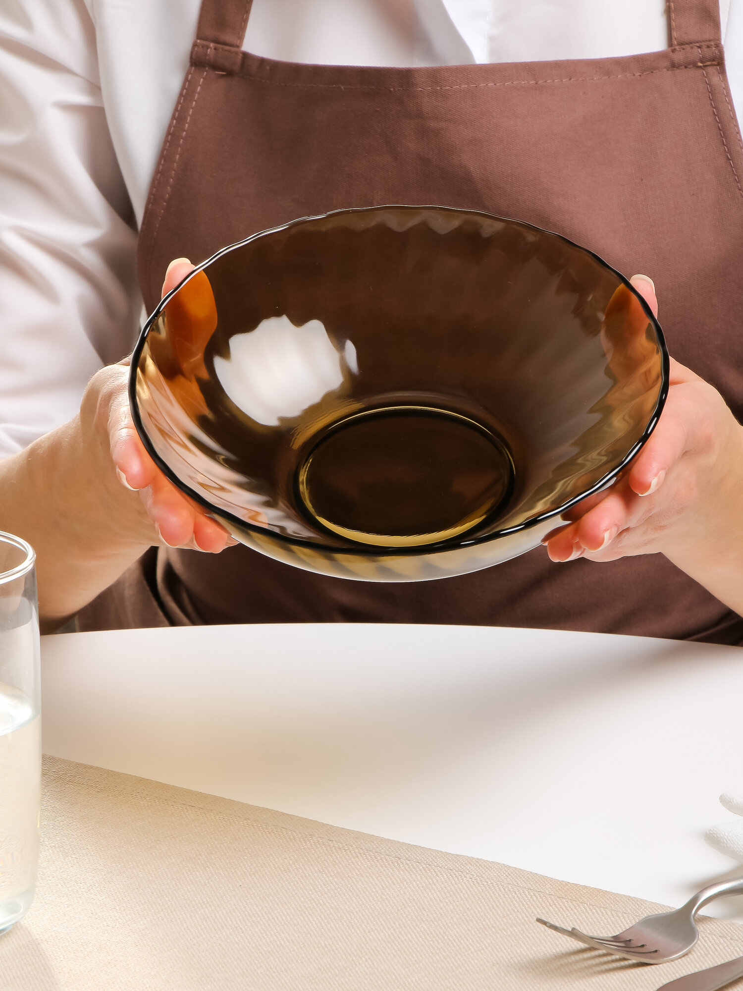 Тарелка суповая, стекло, 19 см, круглая, Elica, 62100, дымчатая