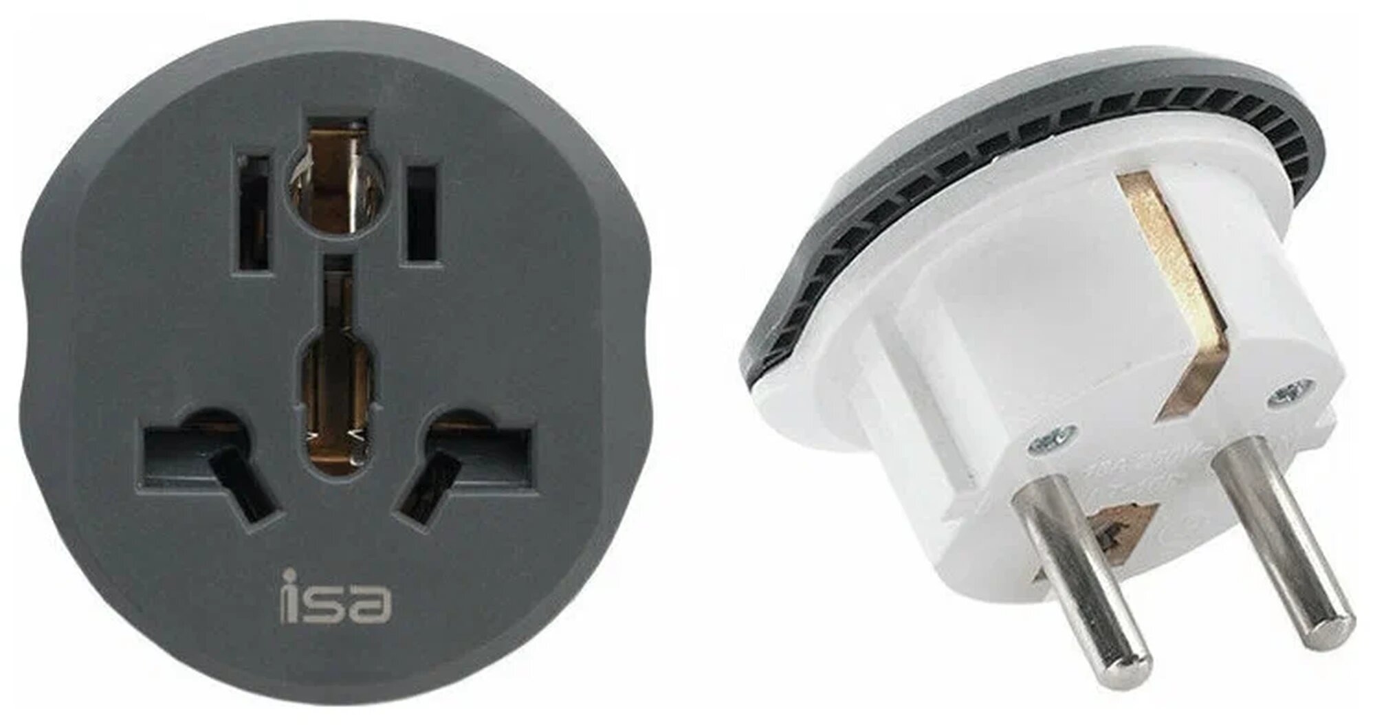 Евро переходник ISA, для розеток разных типов, латунь, пластик, белый/черный