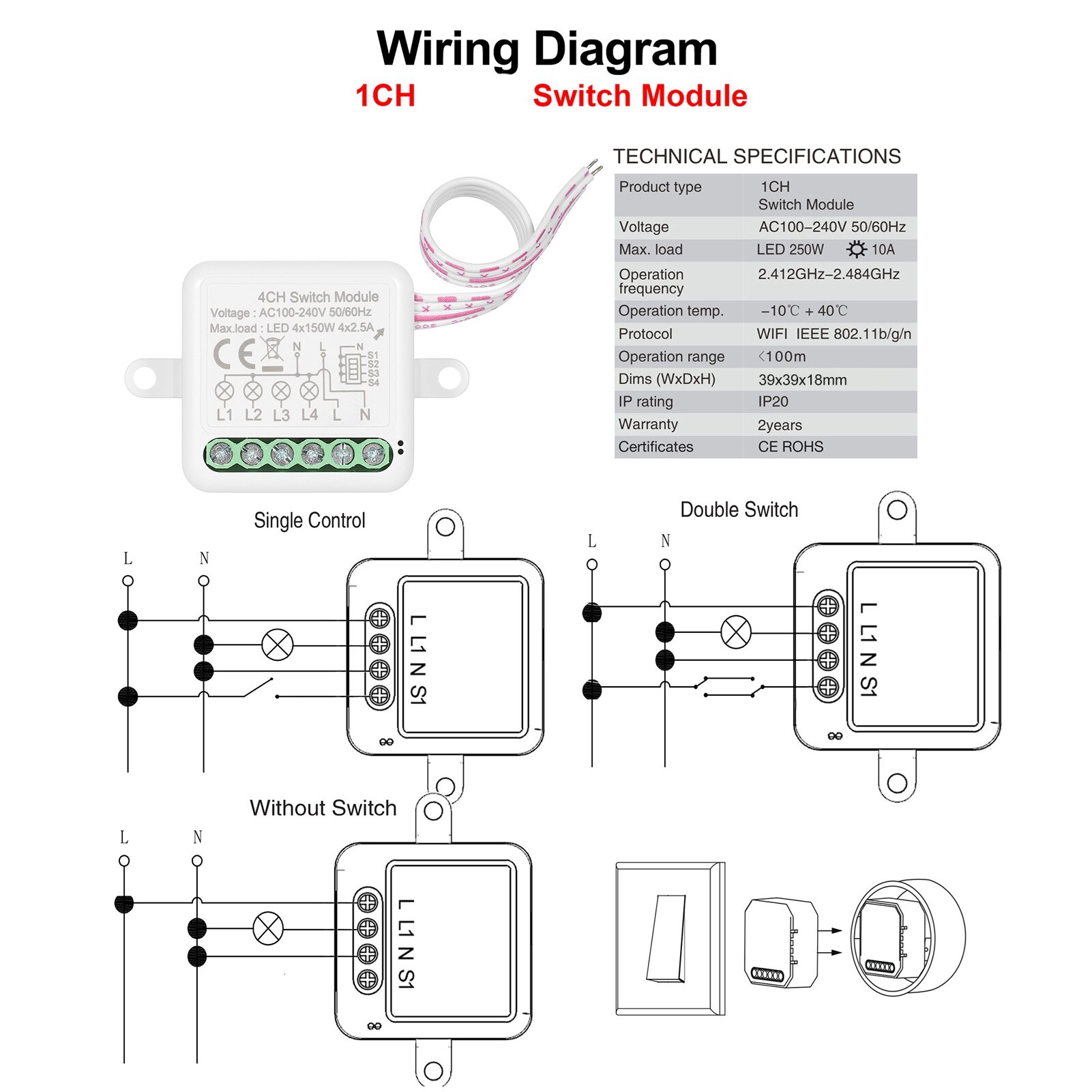 1-канальный Zigbee реле-модуль, для умного дома, работает с Alexa
