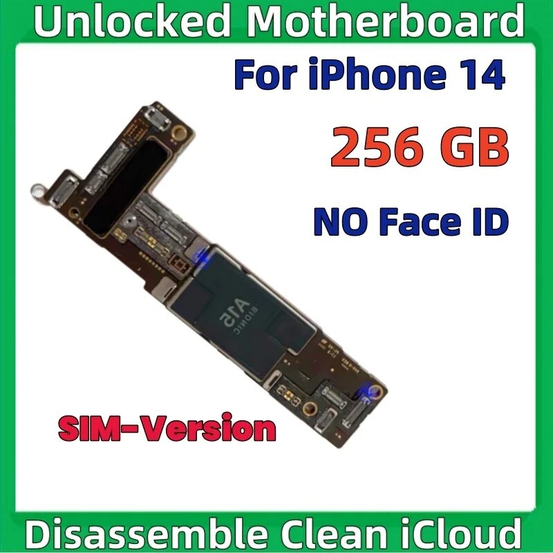 100% протестировано для iPhone 14 14 Plus, материнская плата, версия E-SIM/SIM, разблокированная материнская плата без/с Face ID, материнская плата, чистая iCloud 14 256GB NoFace-SIM