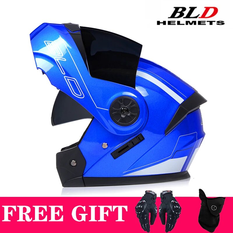 Мотоциклетный шлем с двумя линзами, внутренний козырек, безопасный модульный откидной Синий, L, 10