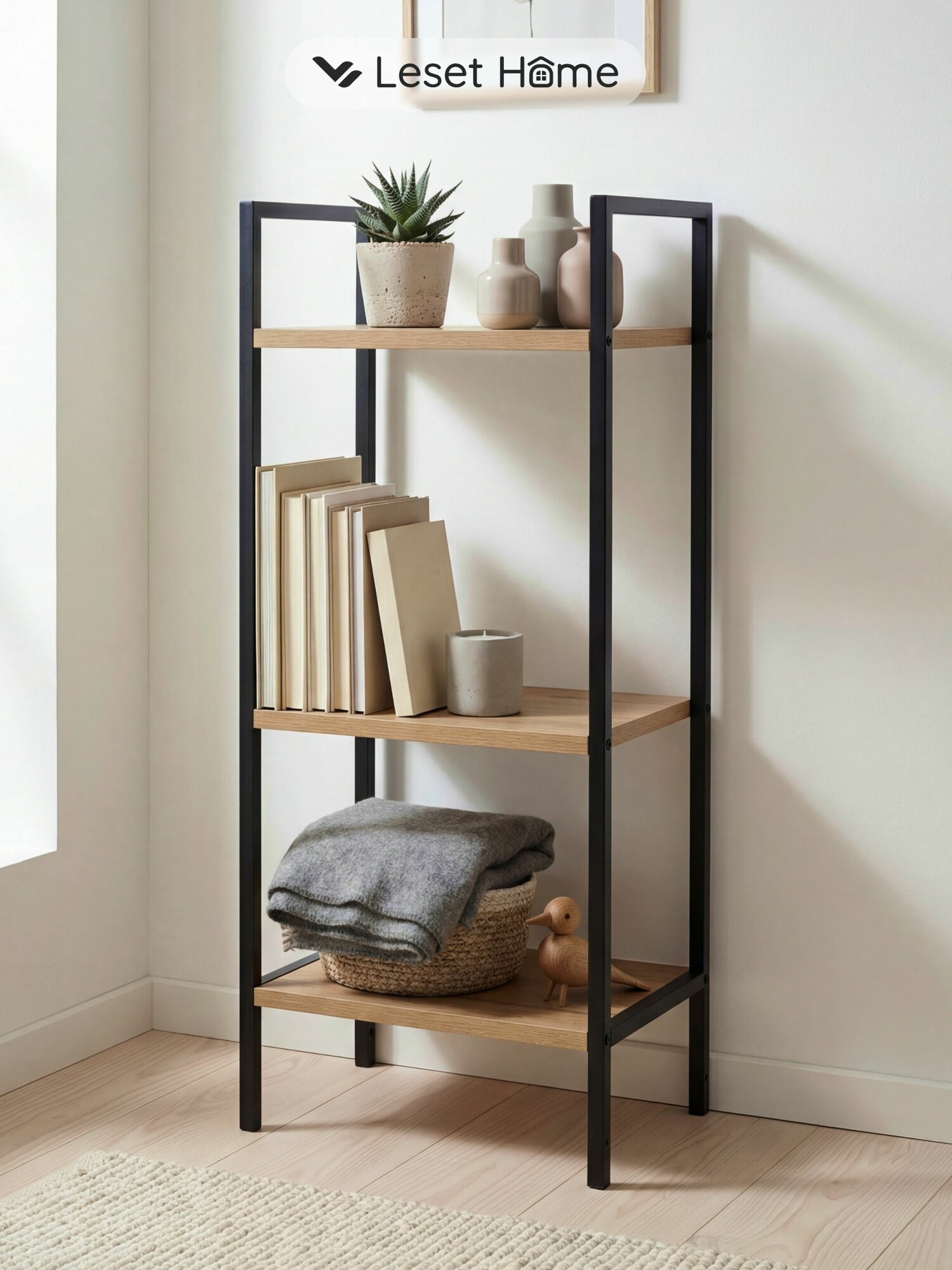 Стеллаж Leset "Стилвуд 13", металл/ЛДСП, 3 полки, чёрный/дуб крафт, 30х23,5х79 см