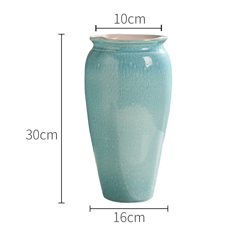 Ручная керамическая ваза для водных цветов, ретро-старая декорация для гостиной, обеденного стола - чисто-синий