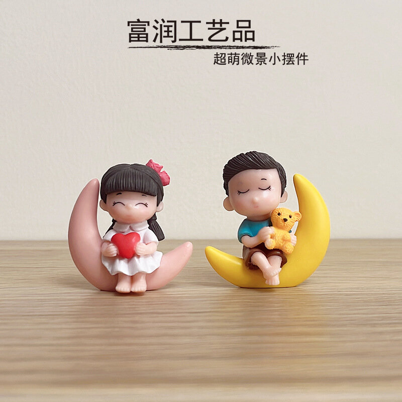 Мультяшная сидящая луна маленькая пара украшает торт для выпечки украшения автомобиля украшение куклы ПВХ дома