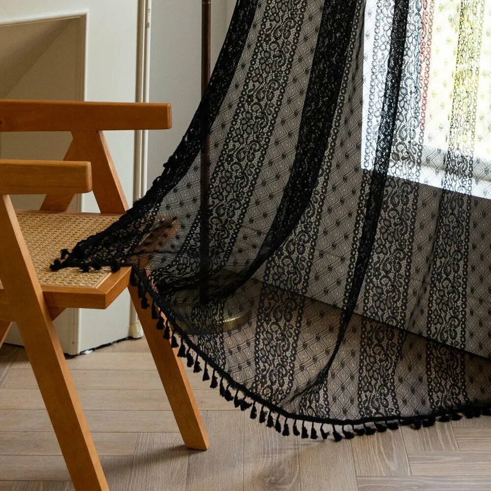 Тюль 150x260 см крепление Кулиска, серый, черный матовый