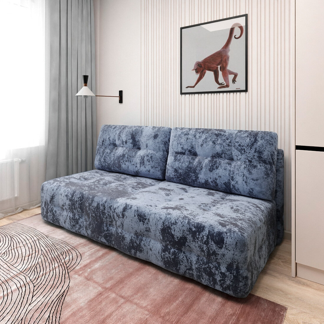 Диван КМК, ортопедический, 2 спальных места, с ящиком, еврокнижка, велюр