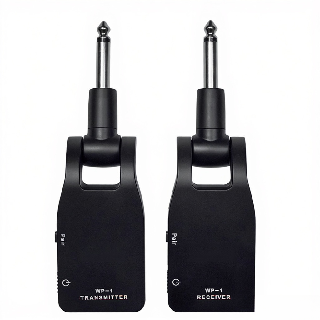 Система беспроводного гитары 2.4G Зарядная 6 Каналов Аудио Передатчик Приемник для Электрогитары Басс 24bit/48KHz Латентность менее 12ms Дальность более 100 футов на открытом воздухе Встроенная Литий-Ионная Батарея USB-Порт Размер 13*3.8*1.2cm Вес 34g