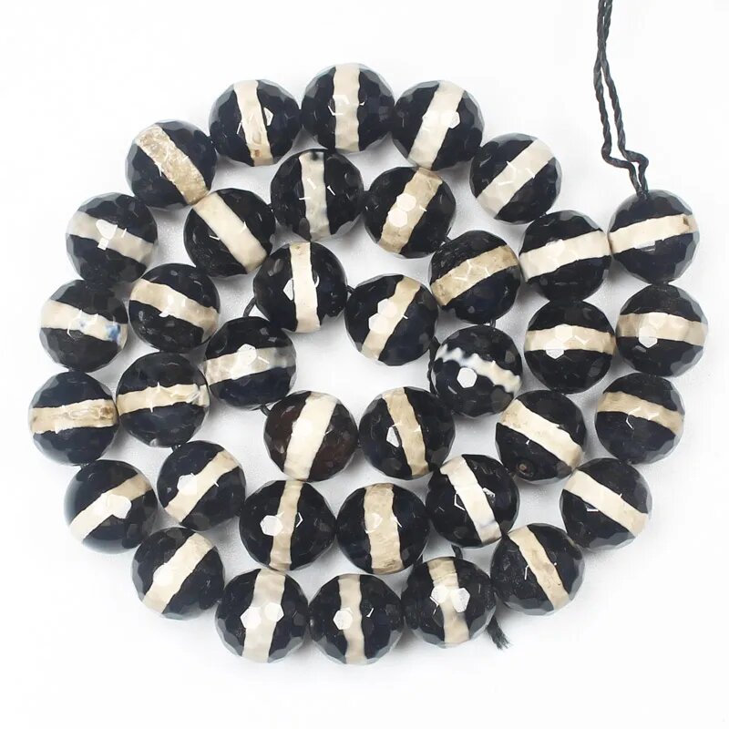 Лаerf beads граненые круглые бусины DZI 8/10 мм 60 шт Черный, Black1line10mm36pcs