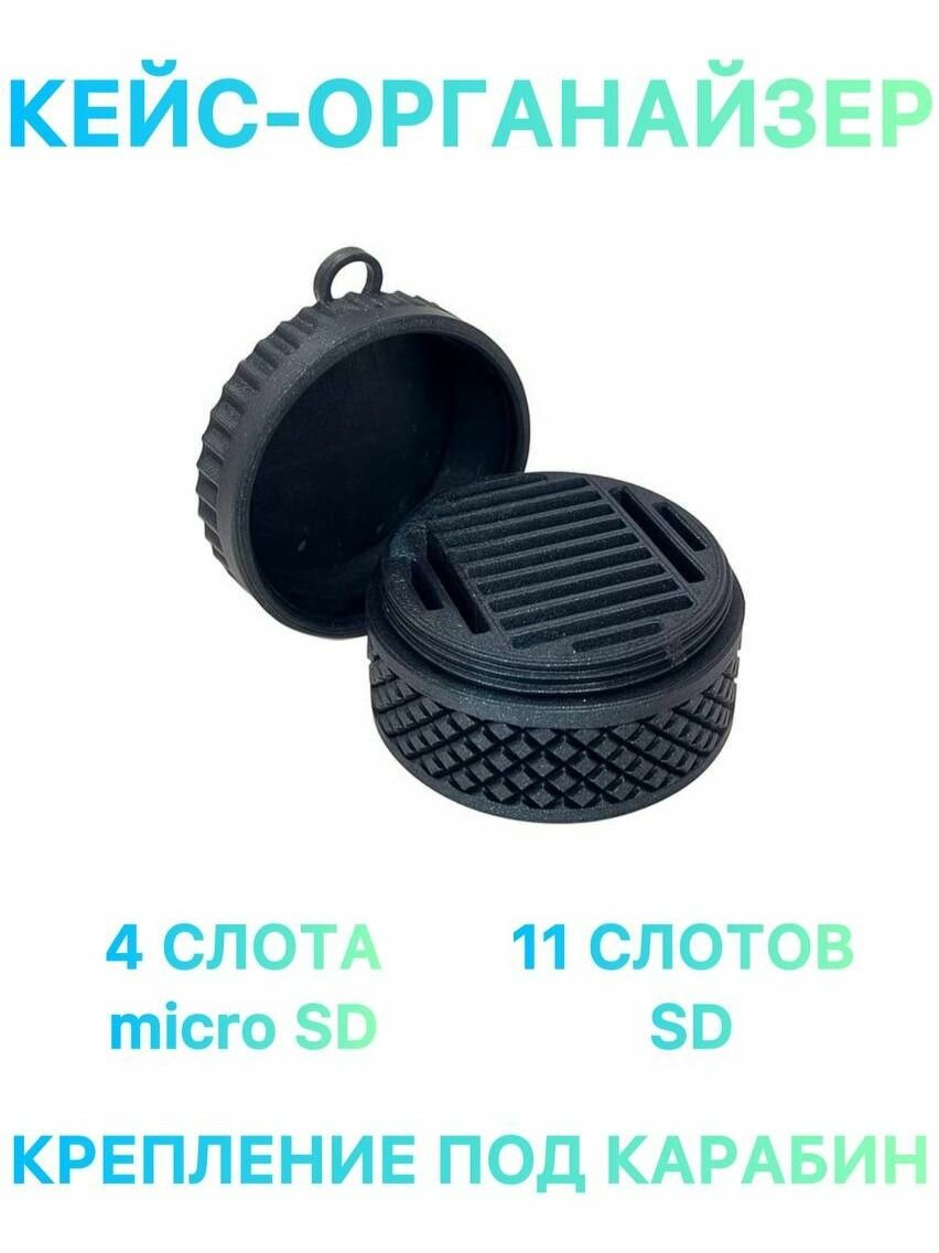 Кейс органайзер для хранения microSD и SD карт на 15 слотов с петлей под карабин