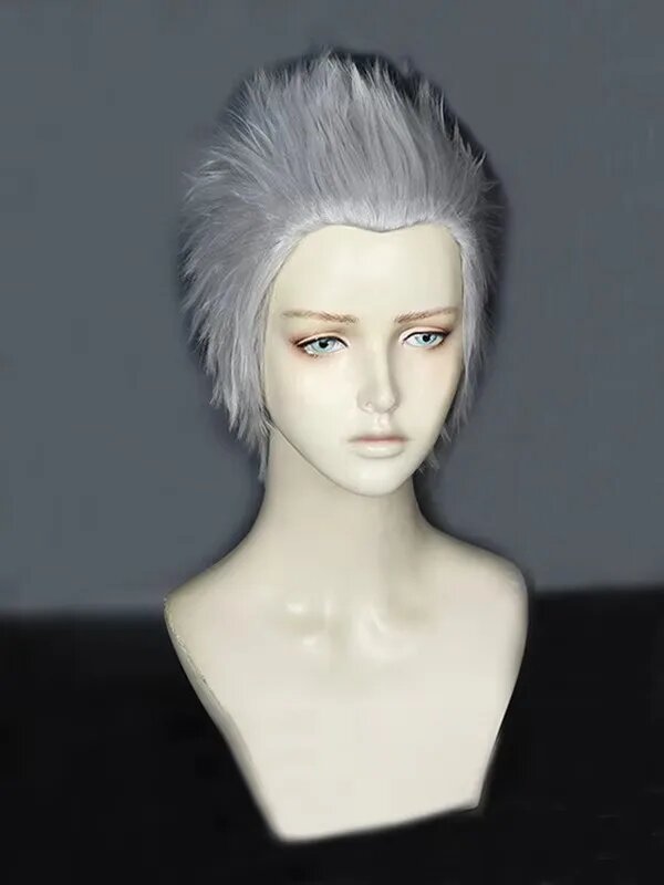 Вергиль Косплей Парик Короткие Серебряные Зачесанные Волосы Термостойкие Косплей Костюмы Хэллоуин Cos Парики Для Волос + Кепка Для Парика
