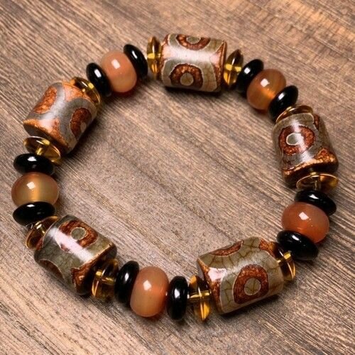 Браслет из тибетских бусин Дзи, три девять глаз, из натурального агата, унисекс, этнические украшения