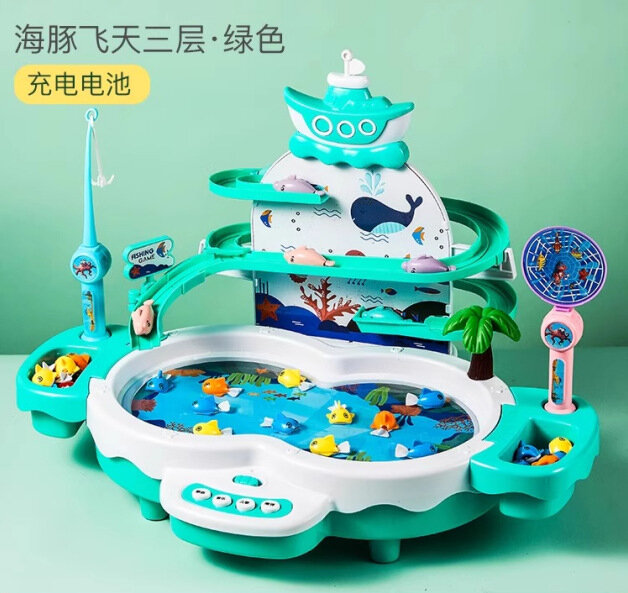 Детский набор игрушек для рыбалки с магнитной трассой, электрическим рыболовным бассейном, водными играми и обучающим песком