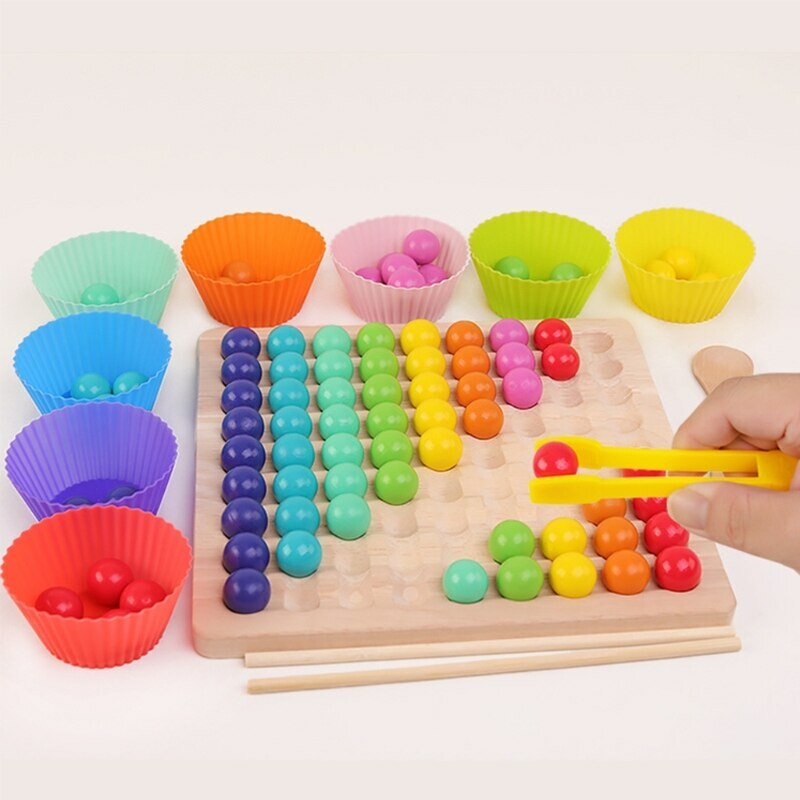 Деревянный набор игры Dot Shuttle Beads Настольная игра Игрушки Игрушки для детей, смешные движущиеся настольные игры Радужные бусины, клипы, цвета и amp; Форма (красочная)