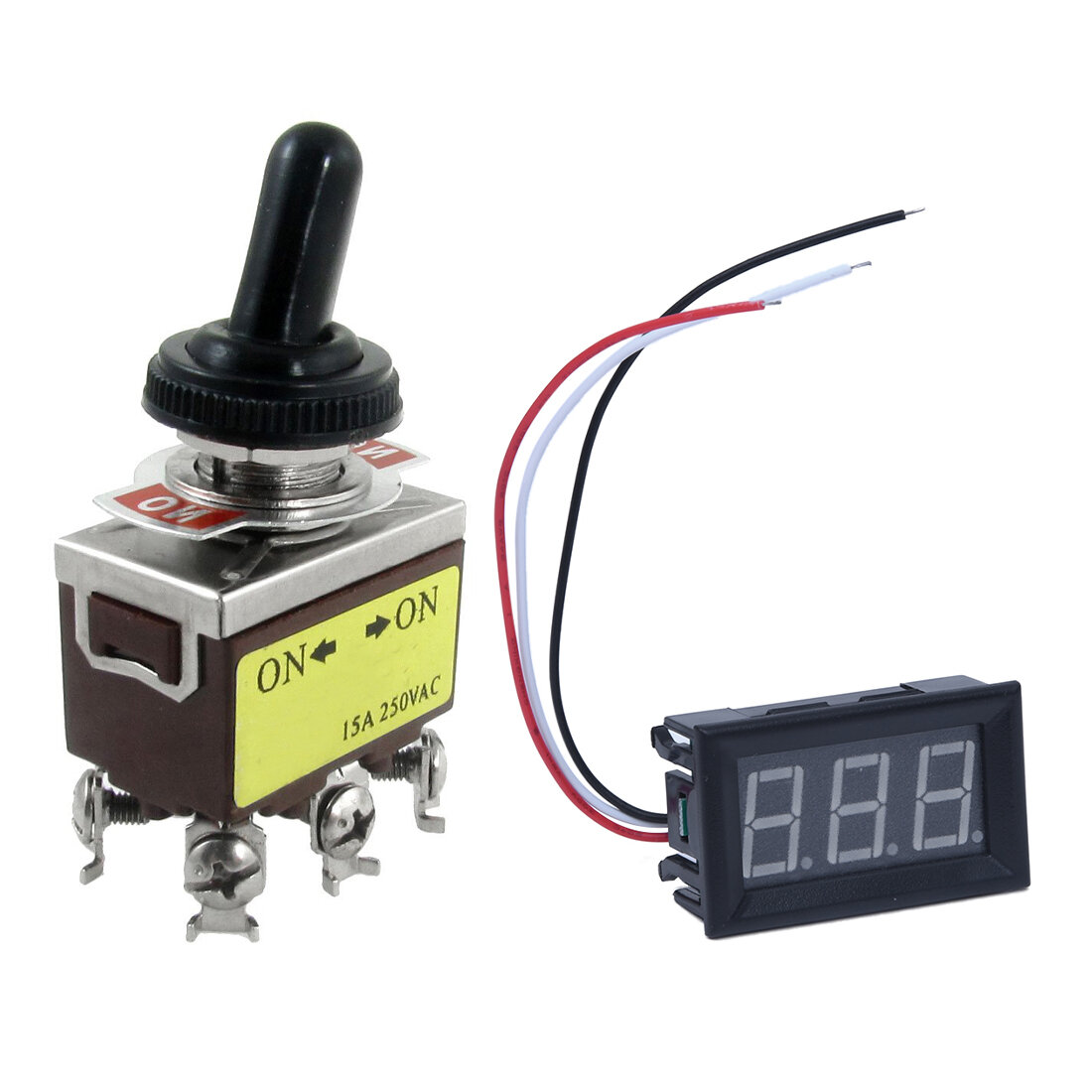 Переменный ток 250 В 15 А Вкл/Вкл 2-позиционный двухполюсный двухпозиционный тумблер с водонепроницаемым чехлом и мини-панелью вольтметра постоянного тока 0 - 30 В 20 мА желтый три кабеля