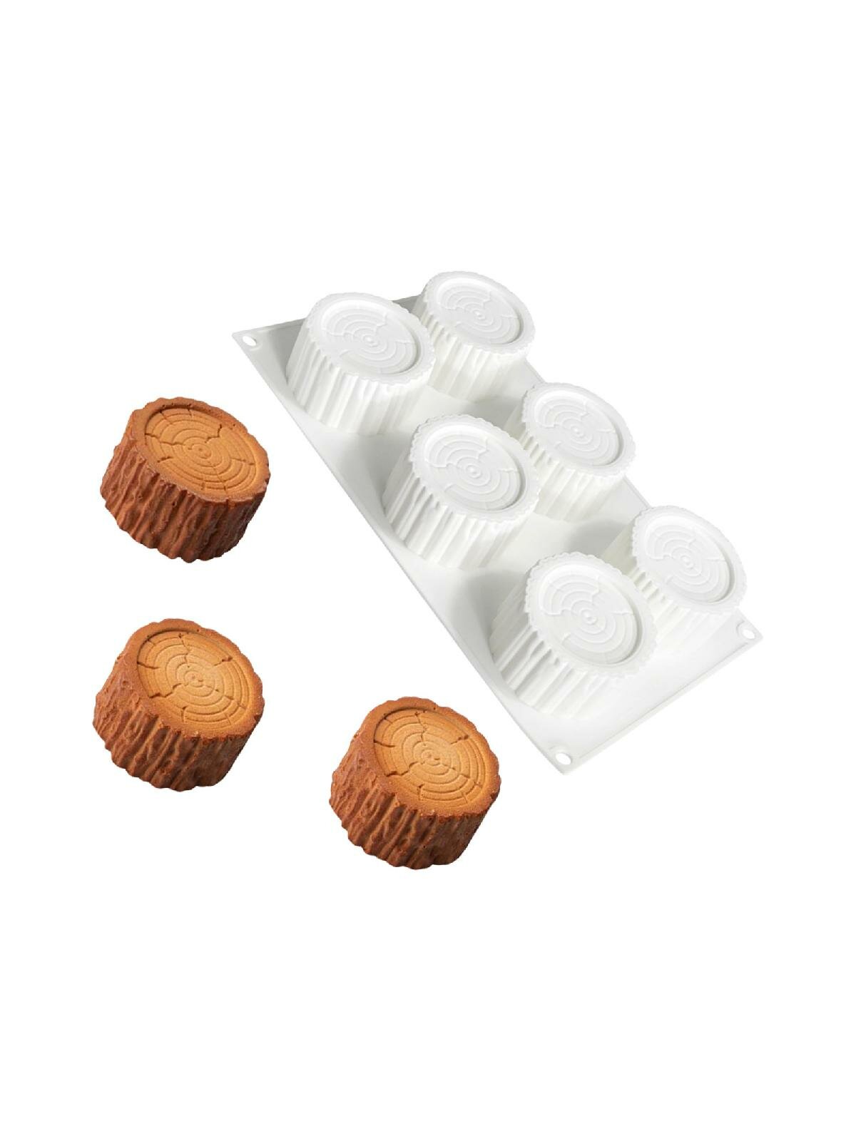 Силиконовая форма из пенечка с 6 полостями для выпечки торта с шоколадным муссом и десертом