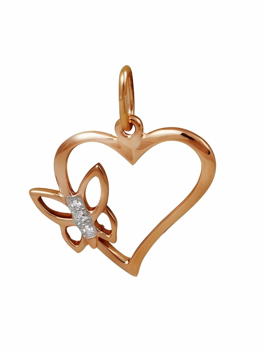 Подвеска, красное золото, 585 проба, фианит