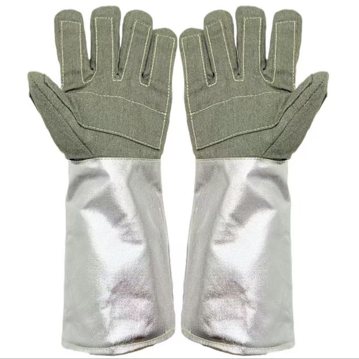 Теплоизоляционные перчатки из алюминиевой фольги для высоких температур 300℃-1000℃, антирадиационные, термостойкие, утолщенные арамидные перчатки для духовки