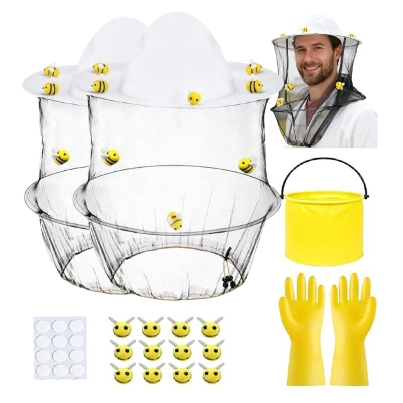 Набор костюмов Пчеловода, включающий 2 шляпы для Пчеловодства и Вуаль, 10 шляп для Пчеловодства из Шерстяного фетра, 10 Круглых Шлемов для Пчеловода с Двусторонней лентой, Защитные Шляпы с Сеткой для Мужчин и Женщин для Взрослых