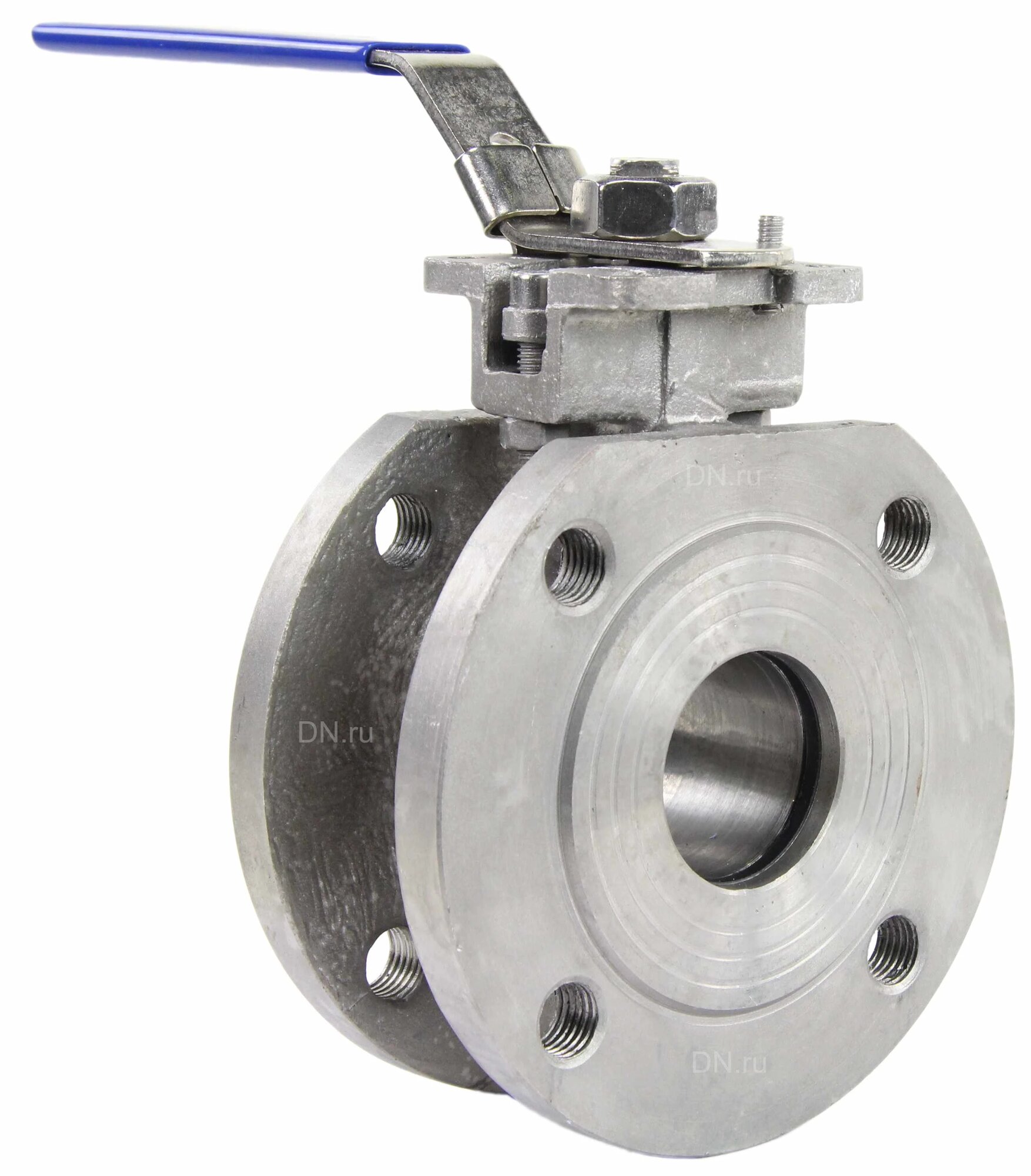 Кран шаровой DN.ru КШмФП.316.200 Ду50 Ру16 короткий корпус L 72мм, корпус и шар - нержавеющая сталь 316, уплотнение шара - PTFE, температура рабочей среды до 200°С, полнопроходной межфланцевый с ISO-фланцем и рукояткой, 14х14, F05/F07
