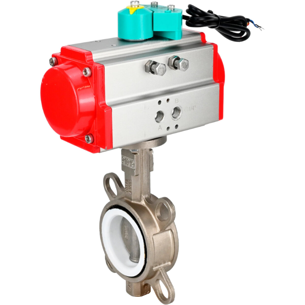 Затвор дисковый поворотный DN. ru 304-304-PTFE-2W-Fb-H Ду65 Ру16 корпус - нержавеющая сталь 304, диск - нержавеющая сталь 304, уплотнение - PTFE, с пневмоприводом DA-065 и магнитным переключателем МППП-200