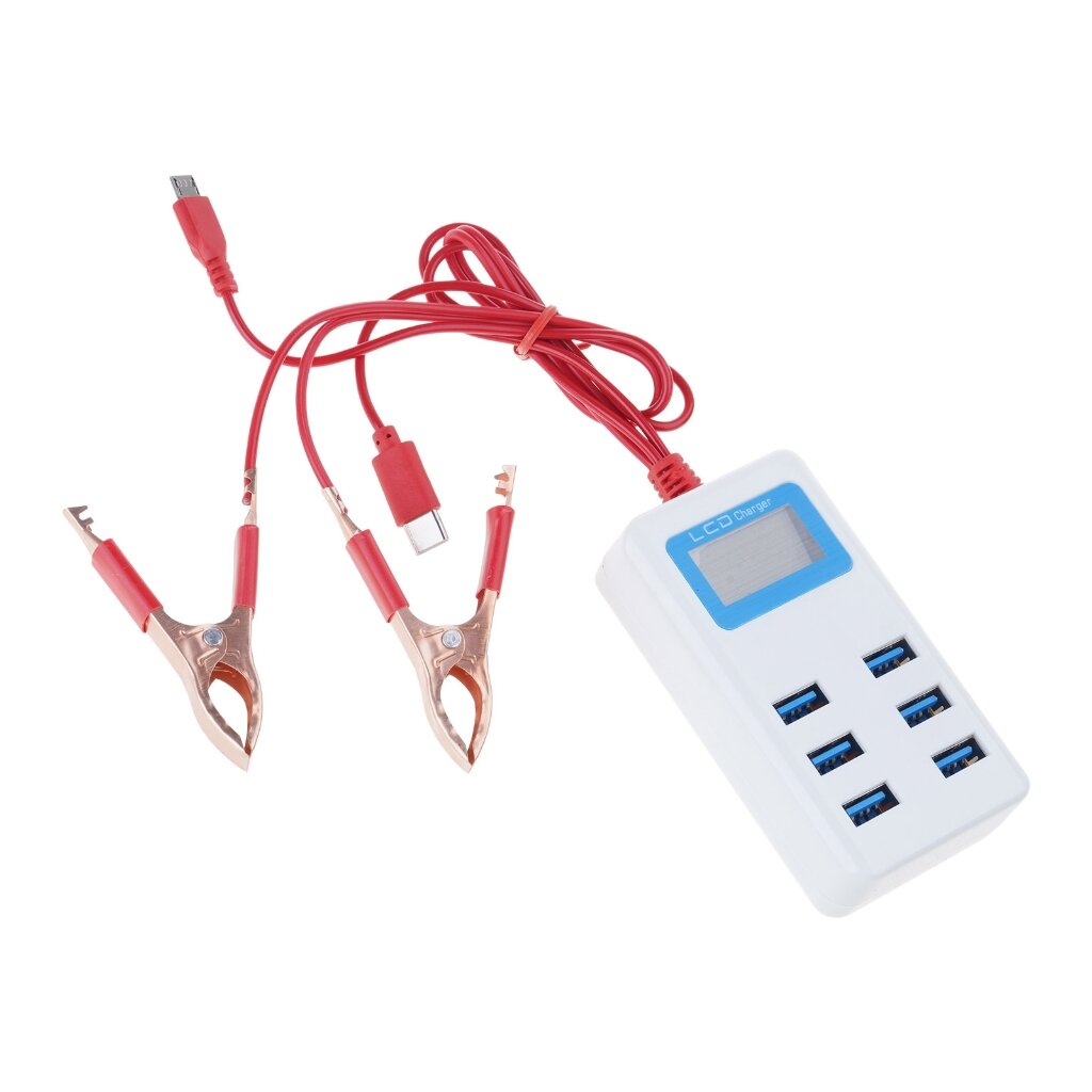 Зарядное устройство 6USB с ЖК-дисплеем, аккумулятор от 12 до 24 В, зарядка мобильного телефона