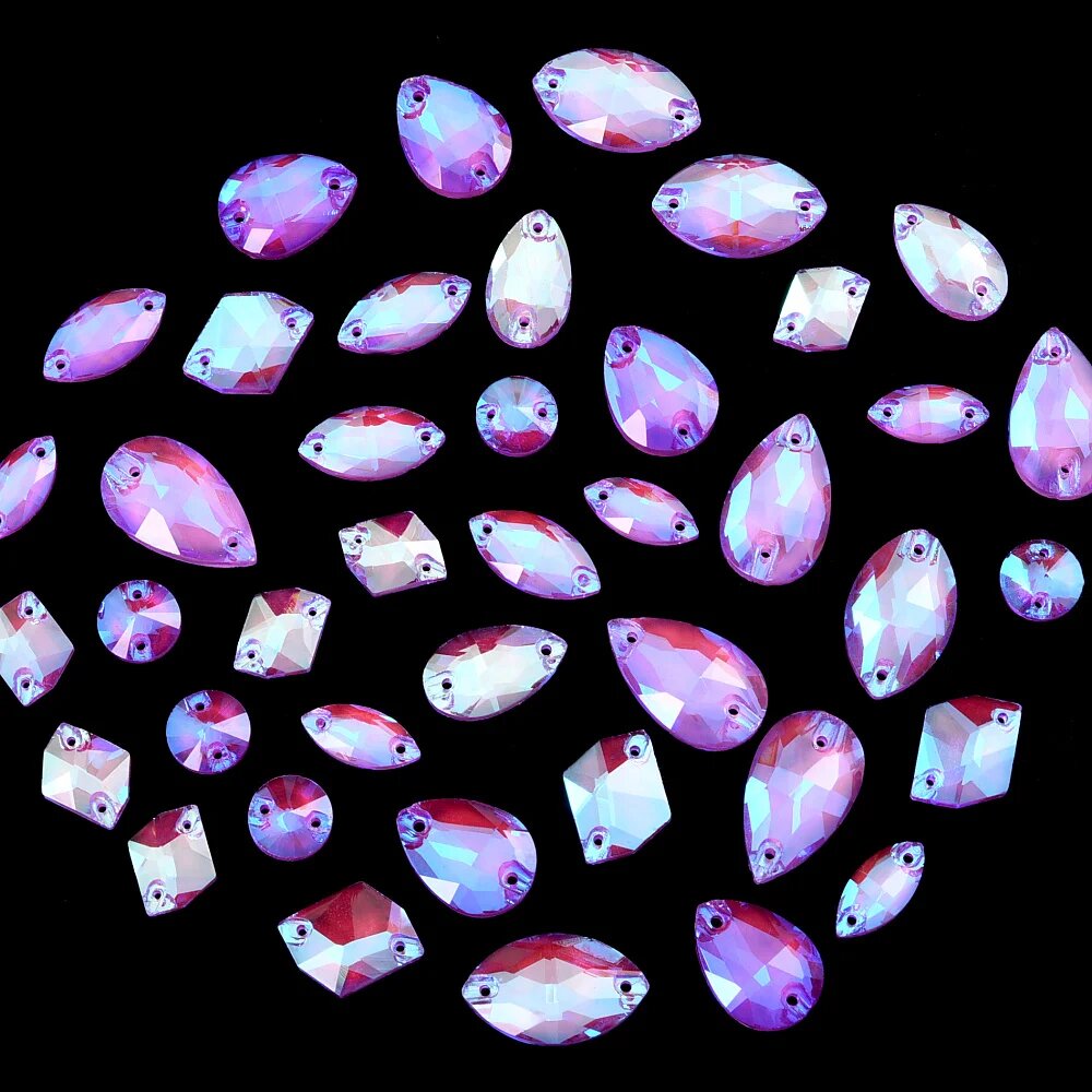 Стразы стеклянные неоновые, mix shape, 100шт, Dk.amehtyst AB neon