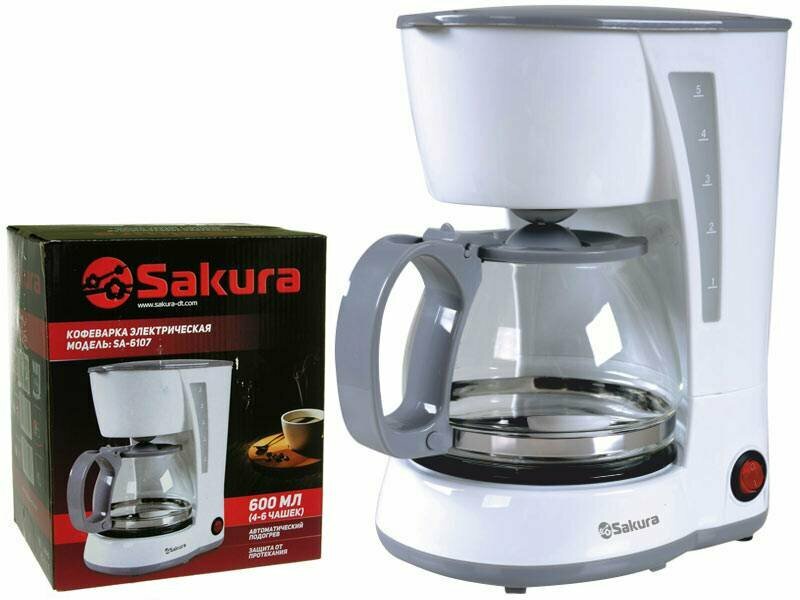 Кофеварка капельного типа SA-6107W 600мл 550-650Вт