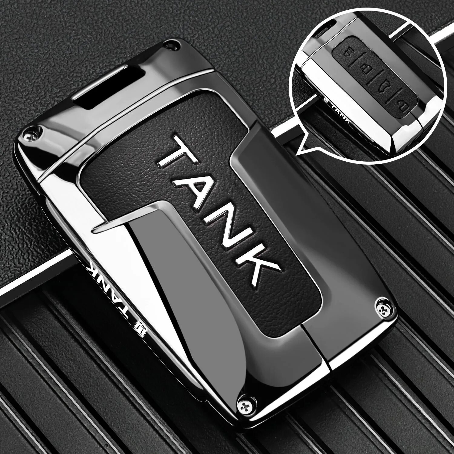 Чехол для автомобильного ключа из цинкового сплава для Great Wall GWM WEY TANK 300 500 Tank300 Tank500, чехол для пульта дистанционного управления, держатель для ключей, аксессуары Style7-Black-1 piece