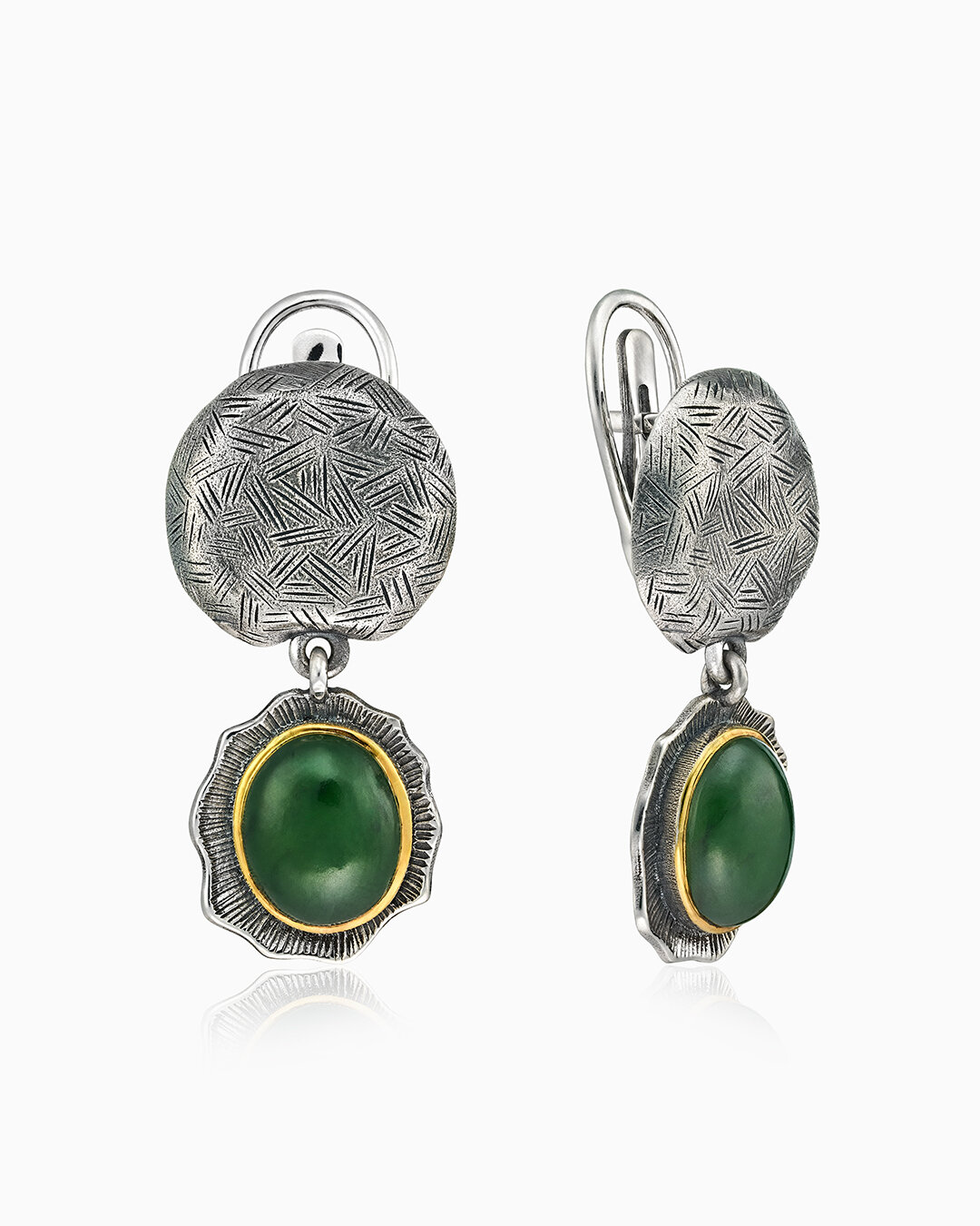 Серьги, серебро, 925 проба, нефрит