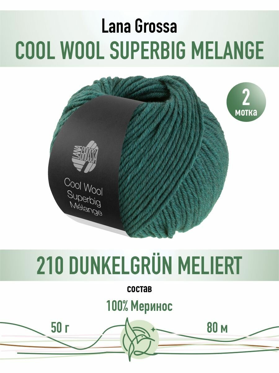Пряжа для вязания Lana Grossa Cool Wool Superbig Melange (210) 2 мотка по 50 г/80 м