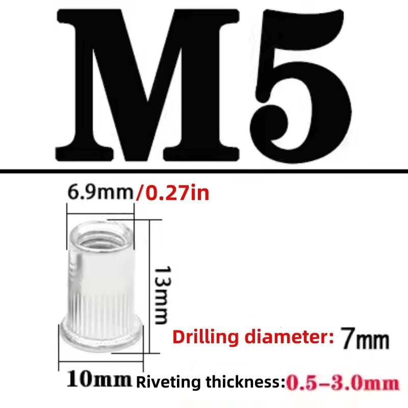 Заклепки-гайки алюминиевые LZMLM-008 М3-М8 20/50/100 шт 50Pcs, M5