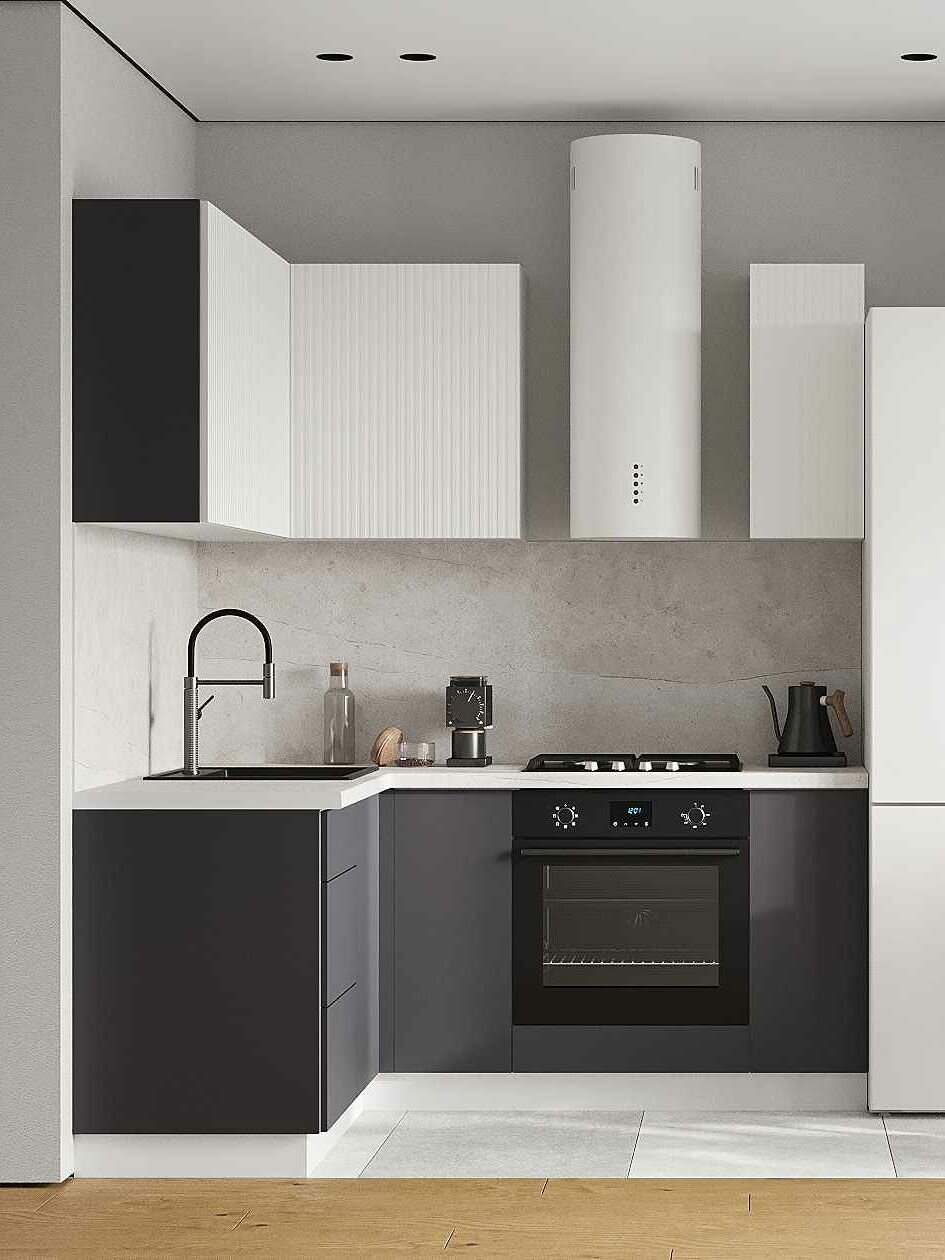 Кухонный гарнитур угловой Комби 1.8х1.5 м, мебель для дома и кухни, Белый / Бланж / Графит