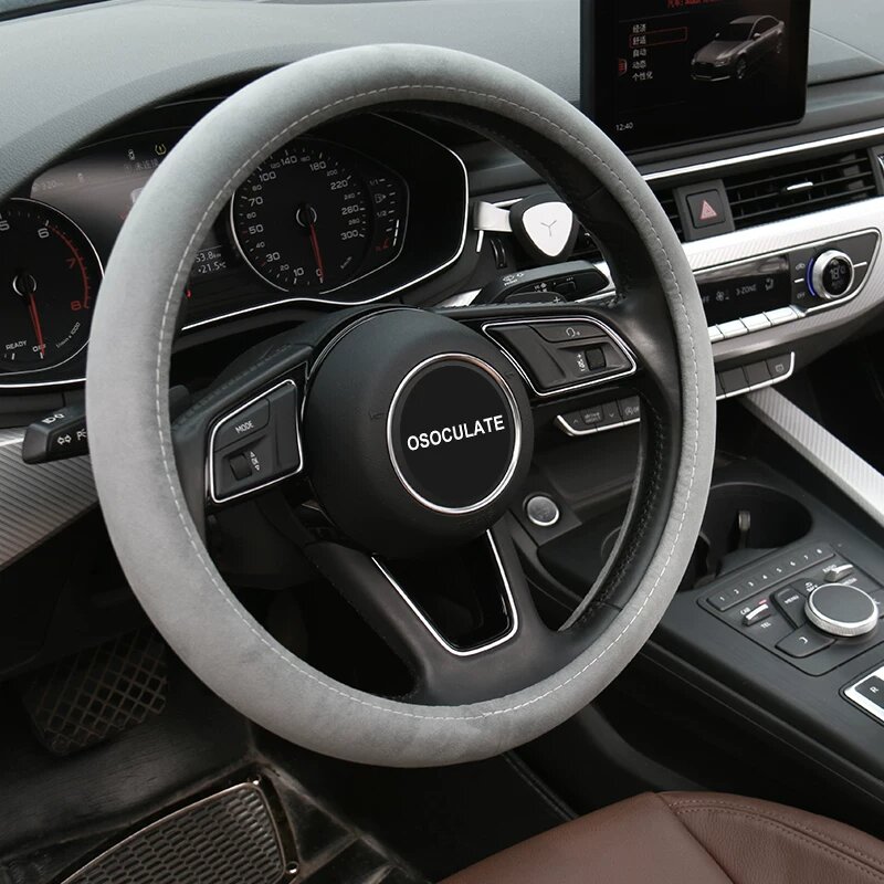 Накладка на руль Alcantara Серая O-Тип Круглый Низ Все-Сезонная Ручная Вышивка Суэд