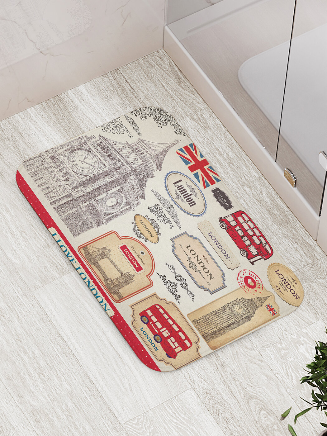 Коврик для ванной комнаты, туалета "Я люблю Лондон" противоскользящий, 52х77 см, JoyArty