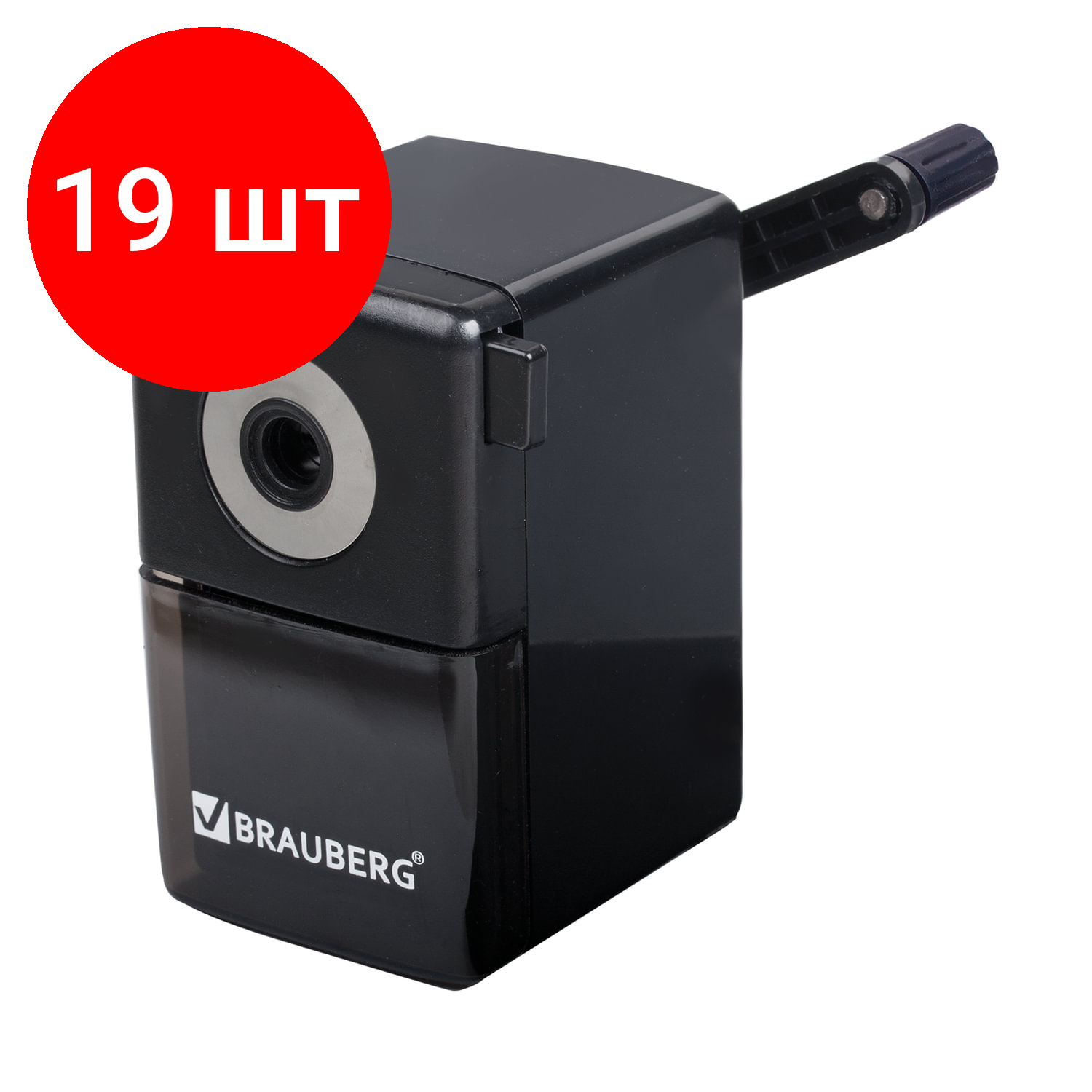 Комплект 19 шт, Точилка механическая BRAUBERG "BLACK JACK", крепление к столу, металлический механизм, цвет чёрный, 222516