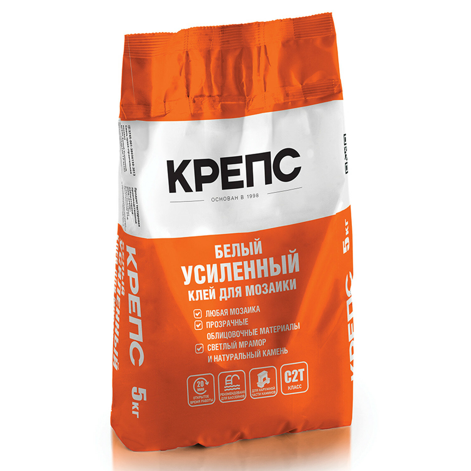 Клей плиточный крепс Усиленный, белый, для мозаики, для внутренних и наружных работ, 5 кг